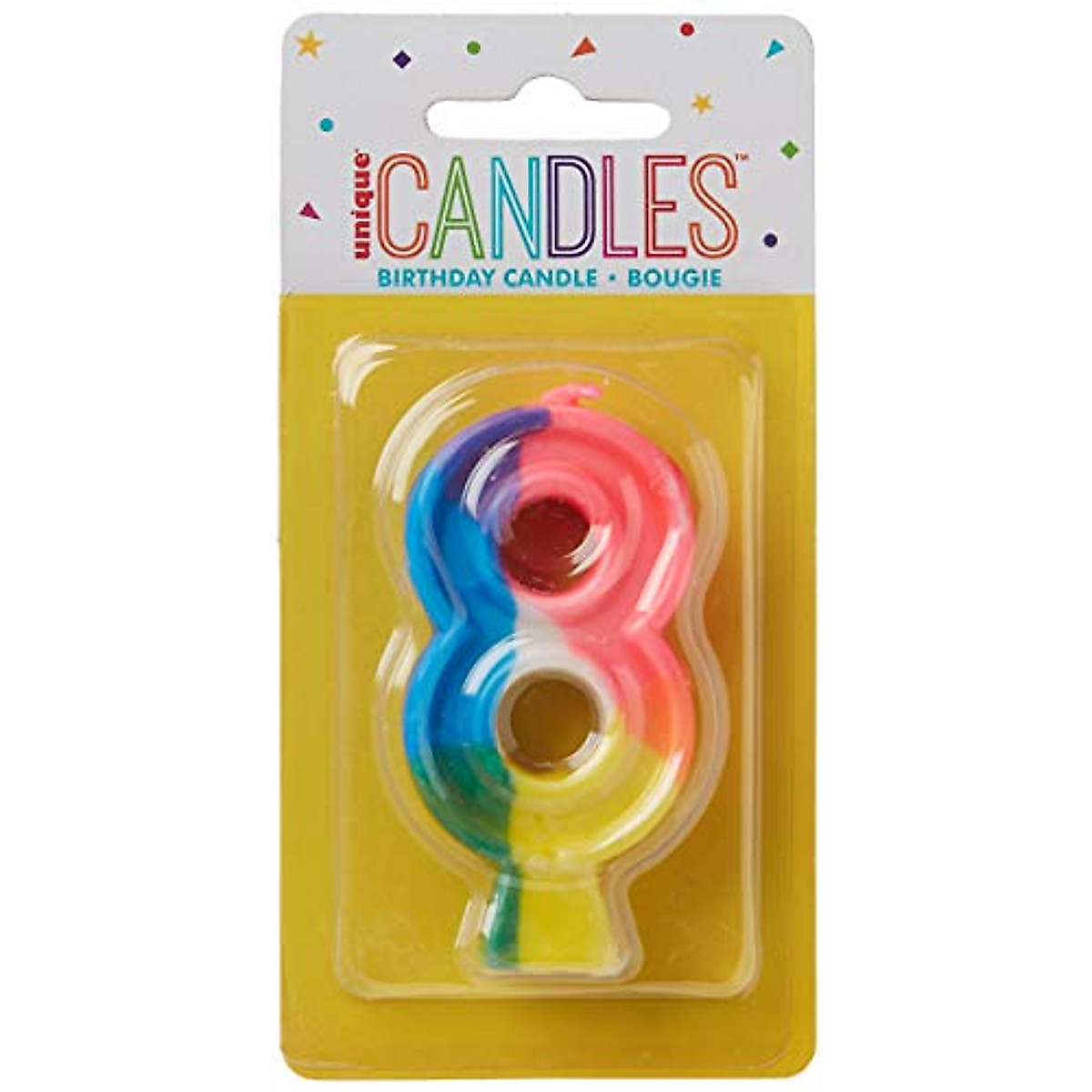 Unique Rainbow Number 8 Party Candle, 3", Multicolor