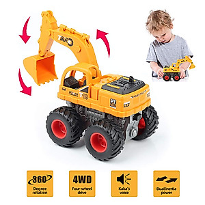 GIOESFUN Construction Toys Truck Excavator Toy for Boys- Push and Go Toy Cars 360 Degree Rotation Sandbox Toy Vehicles for 3 4 5 Year Old Boys