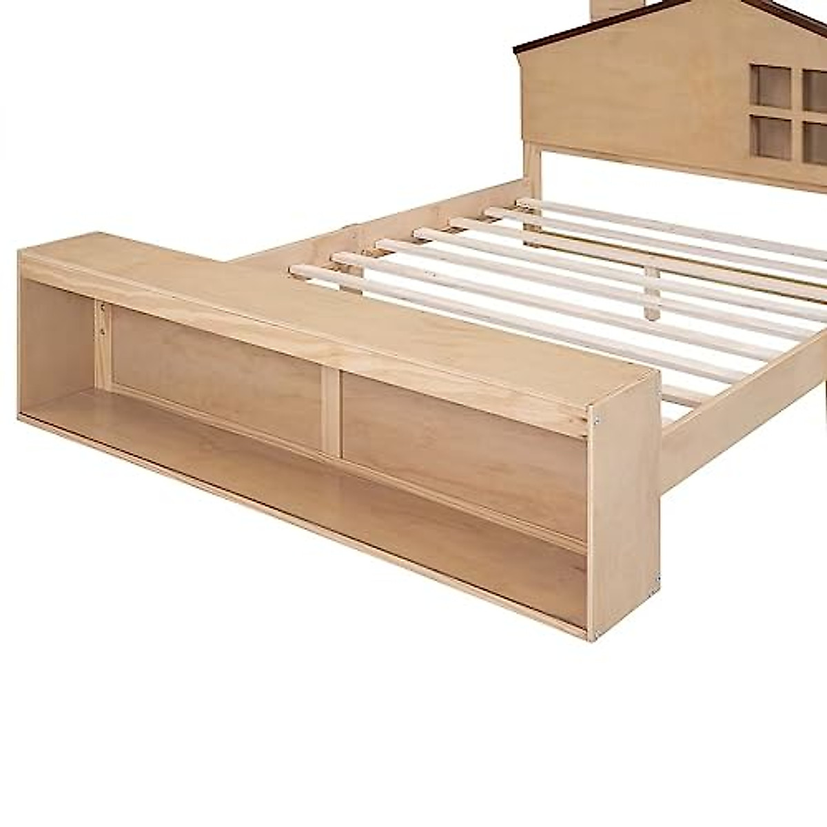 Ayvbir Full Size Platform Bed Frame with LED Lights and Storage, House Bed for Kids Bed Wood Platform Bed,Natural Bed Platform