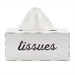 AuldHome Design White Rectangular Tissue Box, Rustic-Style Distressed Enamelware Oblong Tissue Cover Holder