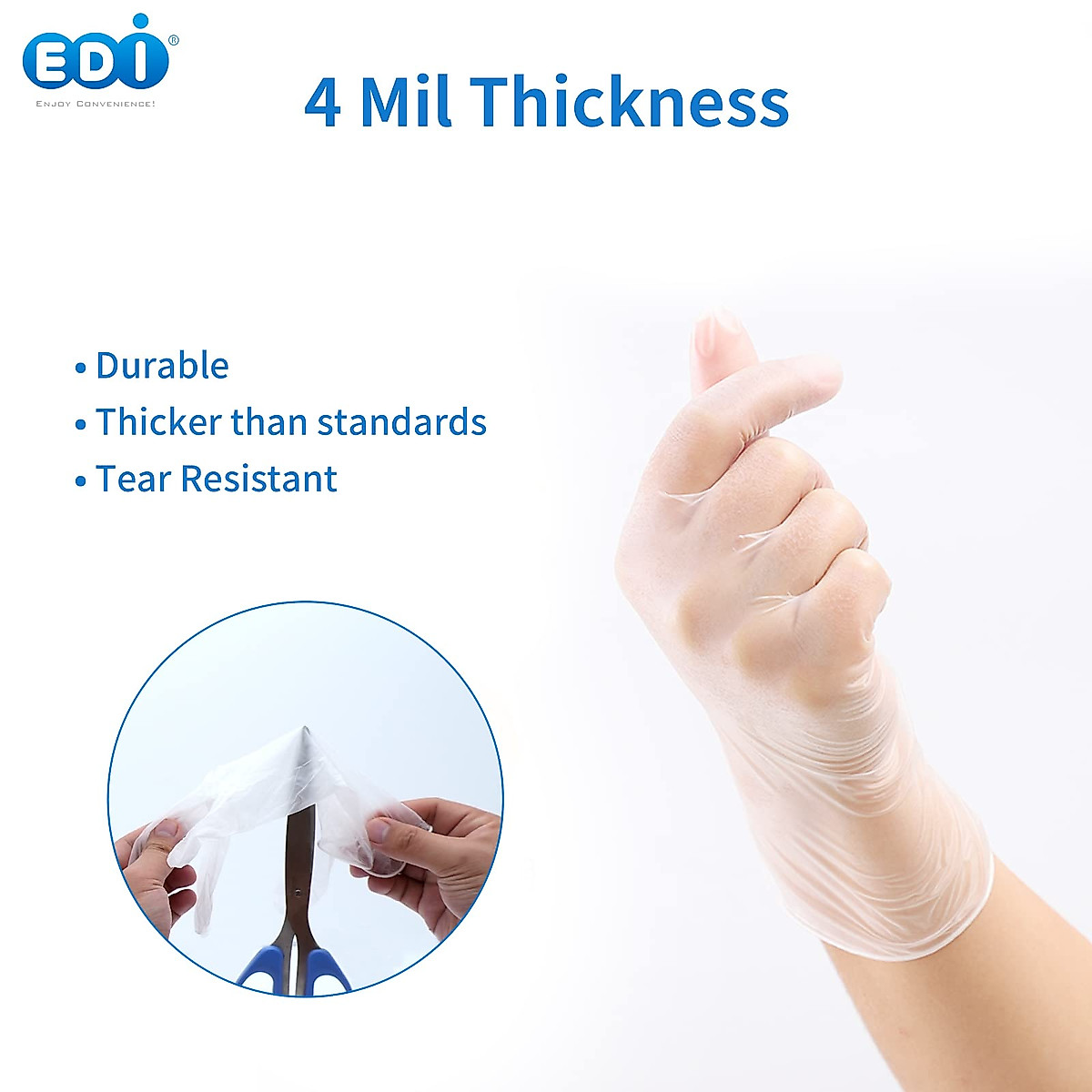 EDI Disposable Vinyl Gloves (Clear) - Powder-Free, Latex-Free (100, Medium)