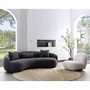 Acanva Mid Century Modern Curved Living Room Sofa, 4-Seat Boucle Fabric Couch for Bedroom, Office, Apartment, Dark Grey