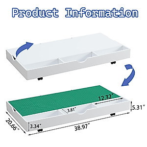 2 in 1 Construction Play Table Compatible with Lego, Game Table with Block Board and Train Car, Rolling Game Table with Locking Wheels and Storage Space, Suitable for Storing Under Bed or Sofa (White)