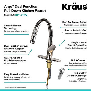 Kraus KPF-2522SFS Arqo Dual Function Pull Down Kitchen Faucet, 15 Inch, Spot Free Stainless Steel