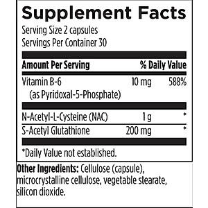Designs for Health S-Acetyl Glutathione Synergy - 200mg S-A-GSH with NAC + Vitamin B6 - Non-GMO Antioxidant Supplement to Help Support Normal Detoxification (60 Capsules)