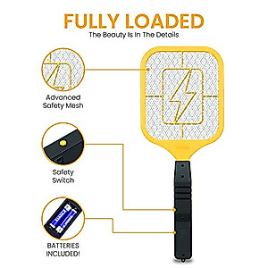 Ostad Electric Fly Swatter Racket – Bug Zapper Racquet – Handheld Bug, Insects, Fly & Mosquito Zapper Racket Killer for Indoor and Outdoor – AA Batteries Included