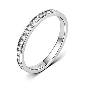 Women's Stainless Steel (316L) Stackable Band Ring, 2mm Wide, Full Eternity Ring. Cubic Zirconia (CZ) Wedding Band Ring, Size 5-10, Channel Setting