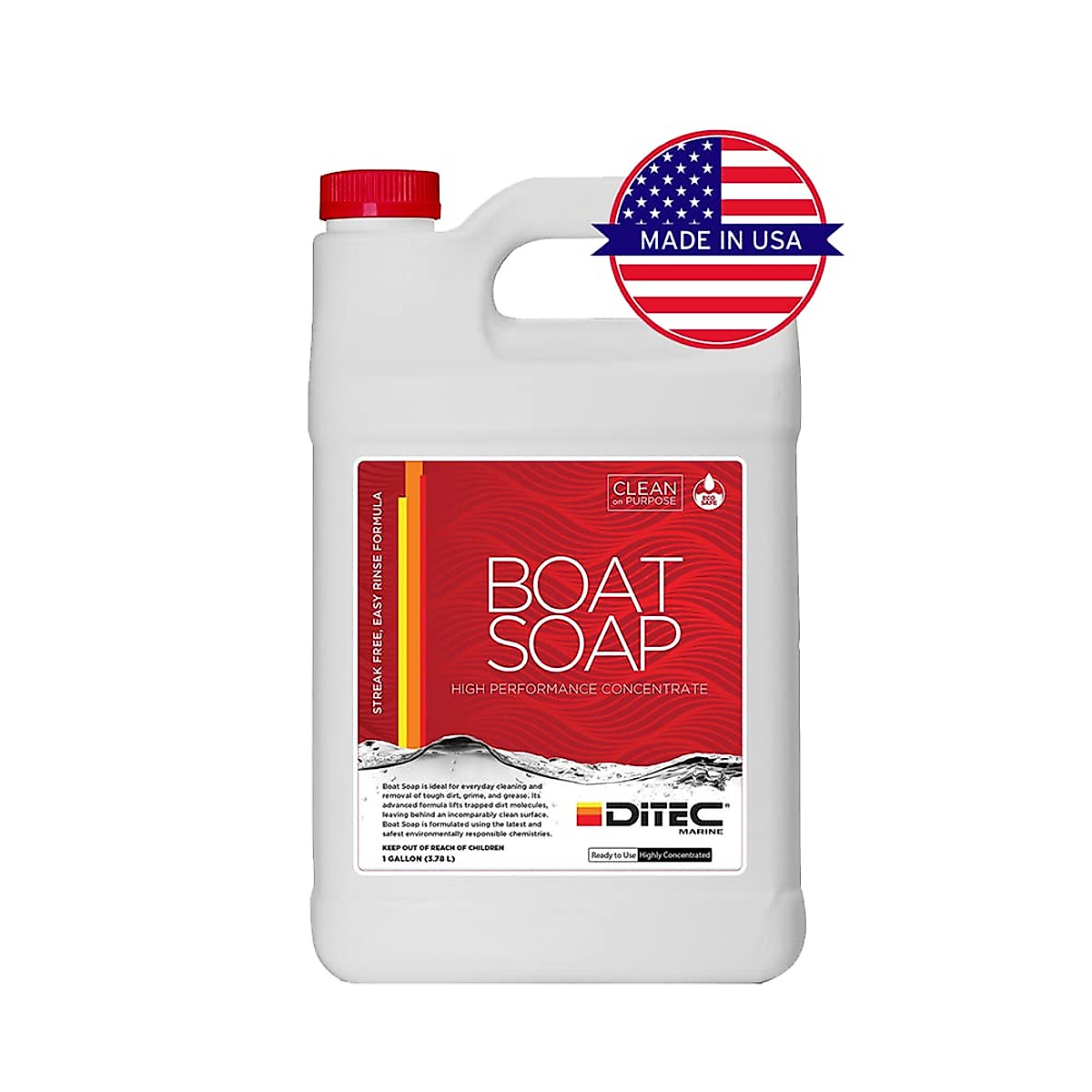 DITEC Marine Boat Soap, 1 Gallon | Reliable Marine Cleaning Products | Streak-Free Formula Boat Cleaner | High Performance Marine Safe Boat Soap | Premium Boat Wash Concentrate