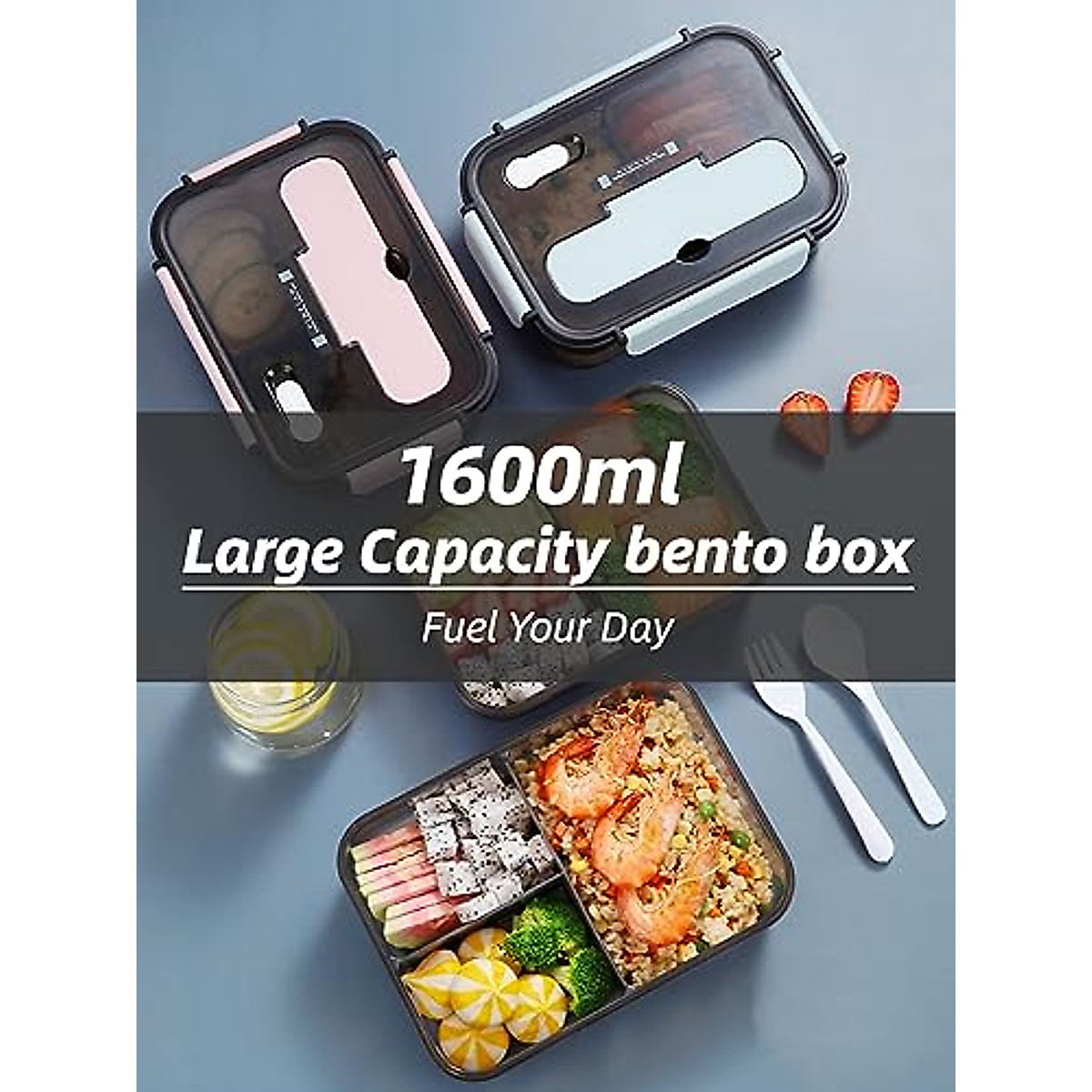 Bento Box Adult Lunch Box, 1600ML Bento Lunch Containers for Adults, Modern Minimalist Design Bento Box with Utensil, Leak-Proof Lunchbox Bento Box for Dining Out, Work, Picnic, Pink