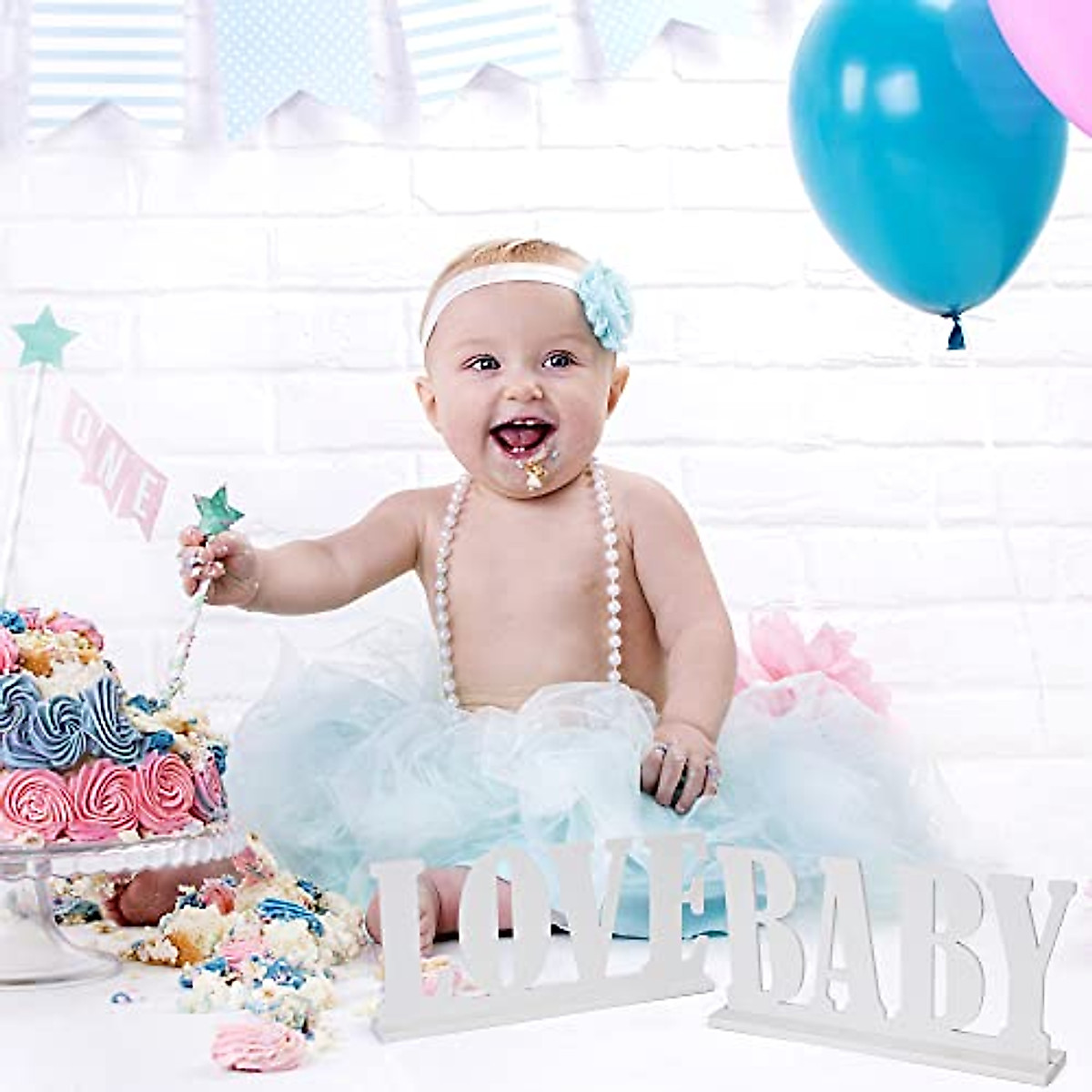 LOVE BABY Wooden Letter Block Sign for Baby Shower, Birthday Party, Gender Reveal Table Decorations – by ZouYee（White)