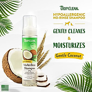 TropiClean Hypoallergenic Waterless Dog Shampoo | Dry Shampoo for Dogs With Sensitive Skin | Natural Dog Shampoo Derived from Natural Ingredients | Cat Friendly | Made in the USA | 7.4 oz