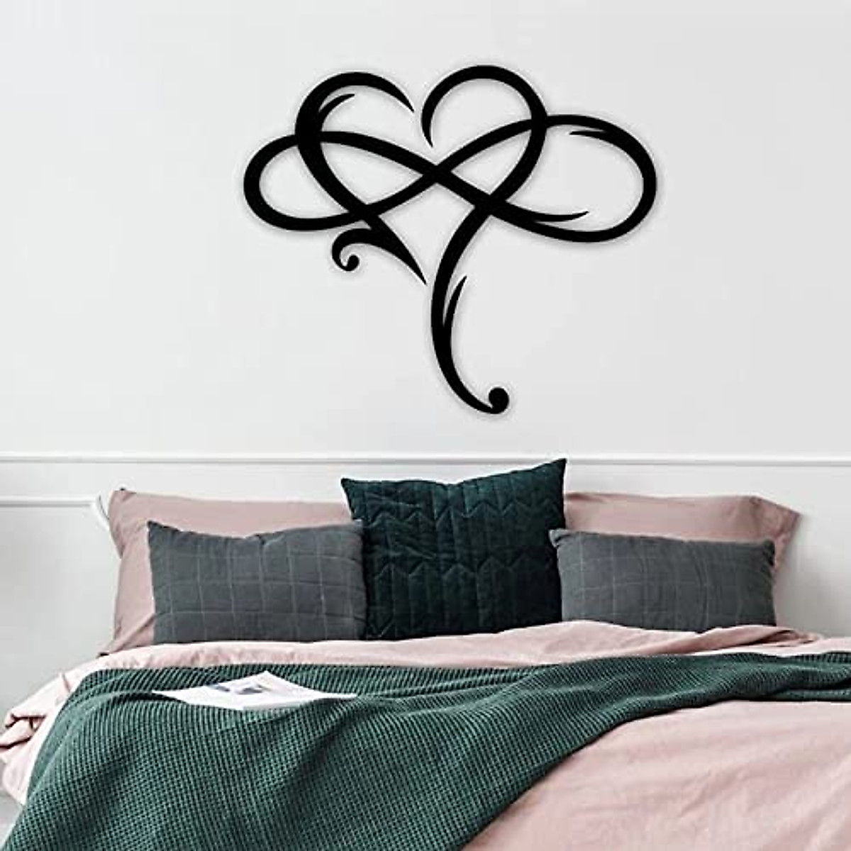 AOOLVY Infinity Heart Wall Decor, Unique Infinity Heart Metal Art Wall Decor Love Sign Steel Wall Plaques Bedroom Ornaments for Home Wedding Decor, Room Living Room Decoration (Black, 23.6x20.6inch)