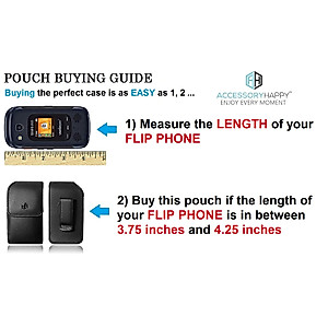 AH Small Vertical Leather Pouch with 360 Rotating Clip, Holster Flip Phone Case Belt Clip Holder Fits LG B470 Kyocera Cadence LTE Alcatel Go Flip/MyFlip FLIP Palm Phone and Most Flip Phones