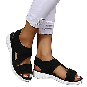 Women's Sandals Slip On Elastic Knit Upper Breathable Casual Wedges, Wide Width Sneaker Sandals for Women, Non-Slip Fitness Running Sports Shoes, Open Toe Comfortable Walking Fashion Summer