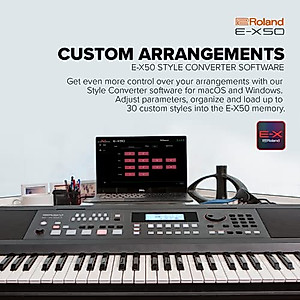 Roland E-X50 Electronic Arranger Keyboard – Easy-to-use | Stereo Speakers | Bluetooth | Professional Sounds | Mic Input | Auto-Accompaniment Function, Black