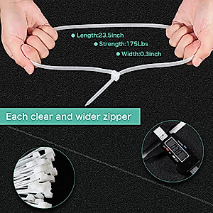 50 Pcs Zip Ties Heavy Duty Strong Large Cable Industrial Sturdy Wire Ties, Awnings Tying Branches Bundling of Crops Fixed Water Pipes(White,24 inch x 7.9 mm)