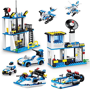 Hodlvant City Police Station Building Sets, Police Station Mobile Command Center Building Blocks Kit with Artillery car & Cop Patrol Car & Helicopter Toy, STEM Toys Set for Boys Girls Aged 6 7 8 9 +