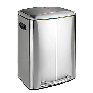 WENKO Primo 10 Gallon Dual, odorless, Waste, (WxHxD): 8.9x9.1x12.6 in, Stainless Steel Lid and Foot Pedal, Garbage Bin, Handsfree, Step Trash Can, Chrome