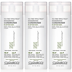 GIOVANNI Tea Tree Triple Treat Invigorating Conditioner - Cooling Peppermint, Eucalyptus, Rosemary, Helps Dry Flaking Scalp, Paraben Free, Helps to Moisturize, Smooth & Detangle- 8.5 oz (3 Pack)