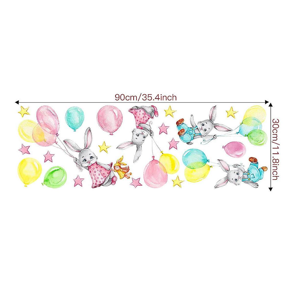 SITAKE Wall Stickers for Kids, Cute Bunny and Balloon Wall Decals, Animal Wall Stickers and Murals, Rabbit Wall Stickers for Girls' Bedroom Nursery Living Room Playroom (Bunny Balloon)