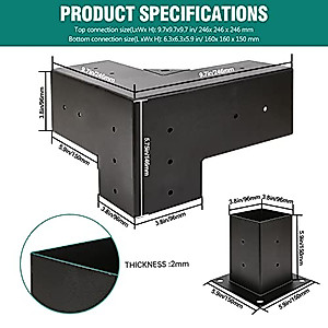 Kinchoix Pergola Brackets, 4 Pack Woodworks Pergola Kit 3-Way Right Angle Corner Bracket with Pergola Post Base for 4x4'' (Actual: 3.5x3.5'') Wood Beams Elevated Wood Stand Kit Pergola/Gazebo Kit