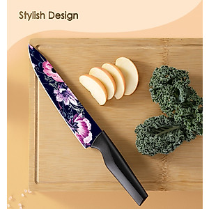 Astercook Knife Set, 12-Piece Flower Kitchen Knives Sets with Blade Guards, Dishwasher Safe, German High Carbon Stainless Steel, Perfect Gifts for Kitchen