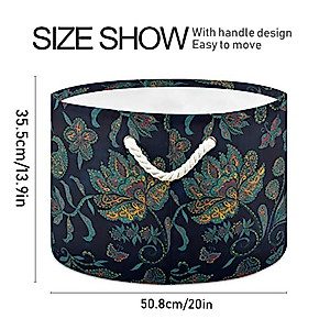 ALAZA Paisley Watercolor Floral Ethnic Pattern Storage Basket Gift Baskets Large Collapsible Laundry Hamper with Handle, 20x20x14 in