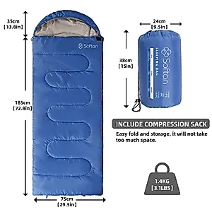 Softan Camping Hooded Sleeping Bag, Water Resistant, Ultralight and Compact Bags are Perfect for Adults Hiking, Traveling & Outdoor Activities