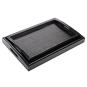 Kingrol 2 Pack Wood Serving Trays with Handles - Large Decorative Trays for Breakfast, Lunch, Dinner, Ottoman, Coffee Table - Kitchen Nesting Trays for Serving Pastries, Snacks, Drinks