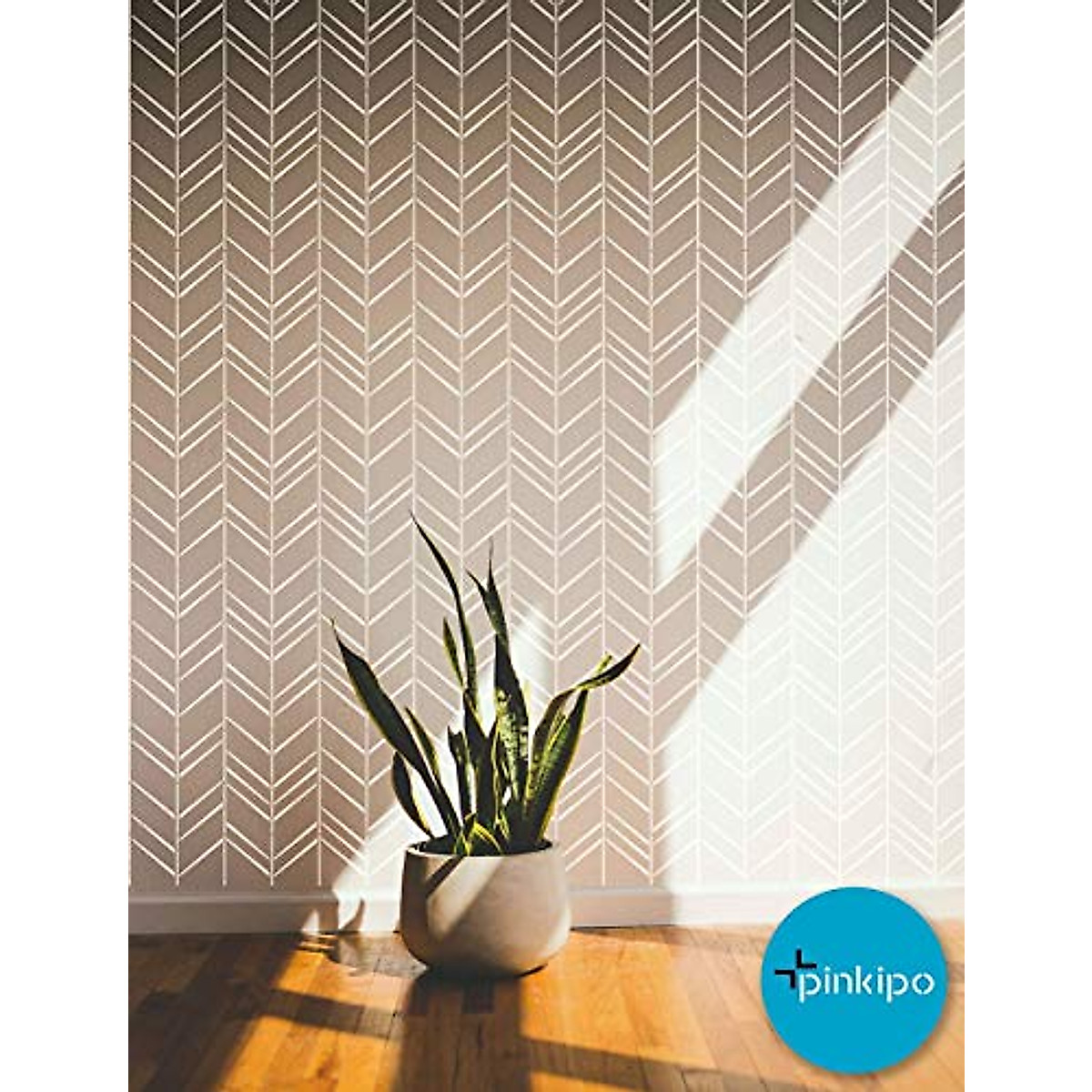 PINKIPO® 【2 Pack】, HERRINGBONE Shuffle, Large WALL STENCIL, Modern Geometric Wall Stencils for Painting, Stencils For Walls, Chevron Wall Stencil Pattern
