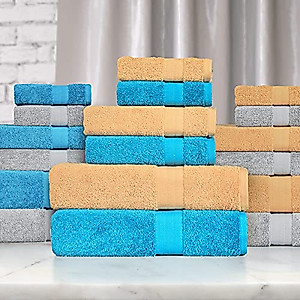 DJ Doris Bath Towels Set 6 Pack,2 Bath Towel,2 Hand Towel and 2 Washcloth,650 GSM,100% Cotton,Quick Dry,Ultra Soft and Highly Absorbent Luxury Hotel Quality for Bathroom (Blue)