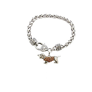 Sports Accessory Store Dachshund Weenie Dog Breed Silver Brown Crystal Charm Bracelet Jewelry Gift