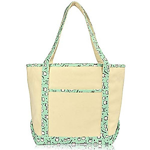 DALIX 20" Large Teal Owl Tote Shoulder Bag Natural Cotton Canvas