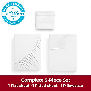 Mellanni Twin Sheets Set - 3 PC Iconic Collection Bedding Sheets & Pillowcases - Hotel Luxury, Extra Soft, Cooling Bed Sheets - Deep Pocket up to 16 inch (Twin, White)