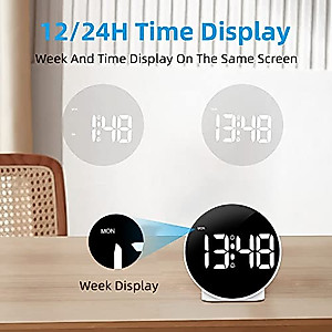 Deeyaple Small Digital Alarm Clock LED Desk Travel Electronic Clock Dual Alarm Snooze Dimmable Day Set 12/24H Week Display 4inch White (No Battery＆Adapter)