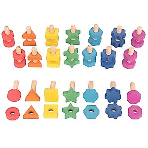 TickiT Rainbow Wooden Nuts & Bolts - Set of 21 - 7 Shapes and Colors - For Ages 18m+ - Loose Parts Wooden Toys for Toddlers and Preschoolers