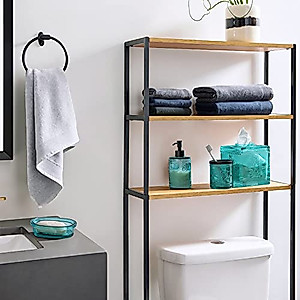 5PCs Teal Blue Glass Bathroom Accessories Set with Decorative Pressed Pattern - Includes Hand Soap Dispenser & Tumbler & Soap Dish & Toothbrush Holder & Tissue Box Holder (Teal Blue)