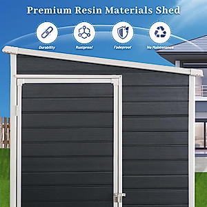 Jaxenor 4x8 FT Lean to Shed, Resin Storage Sheds Outdoor with Floor Included, Plastic Sheds & Outdoor Storage Clearance with 2 Windows and Lockable Door, Backyard Storage Sheds for Garden Tools, Bike