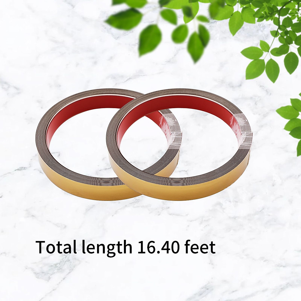 Qiveno Gold Molding Trim Peel and Stick(Mirror-Like Finish), 201 Stainless Steel Self Adhesive Wall Trim Molding, Wall Ceiling Floor Cabinet Tile Edge Moulding, 16.4 ft x 0.8 in