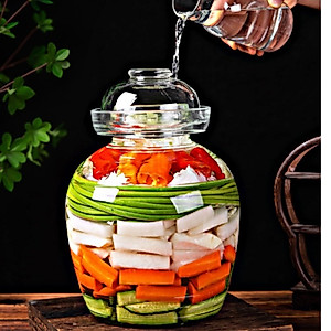 Qunine Glass Pickle Jar 2.5L Fermentation Jar Crock, Traditional Fermentation Jar Canning Jar Kimchi Containers with Water Seal Airlock Lid for Fermenting Pickles, Wine Brewing, Sauerkraut and