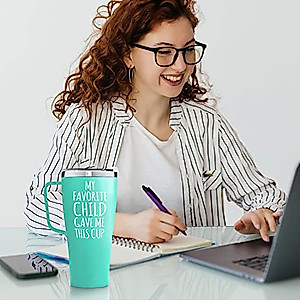 30oz Insulated Mom Travel Tumbler with Handle - My Favorite Child Gave Me This Cup Stainless Steel Tumbler for Mom from Daughter, Son as Christmas, Birthday, Mothers Day Gift, Mothers Tumbler