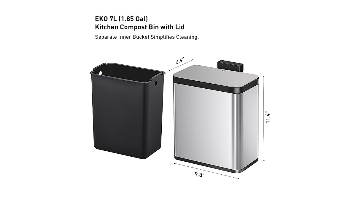 EKO 7L Stainless Steel Kitchen Compost Bin - Odor-Free