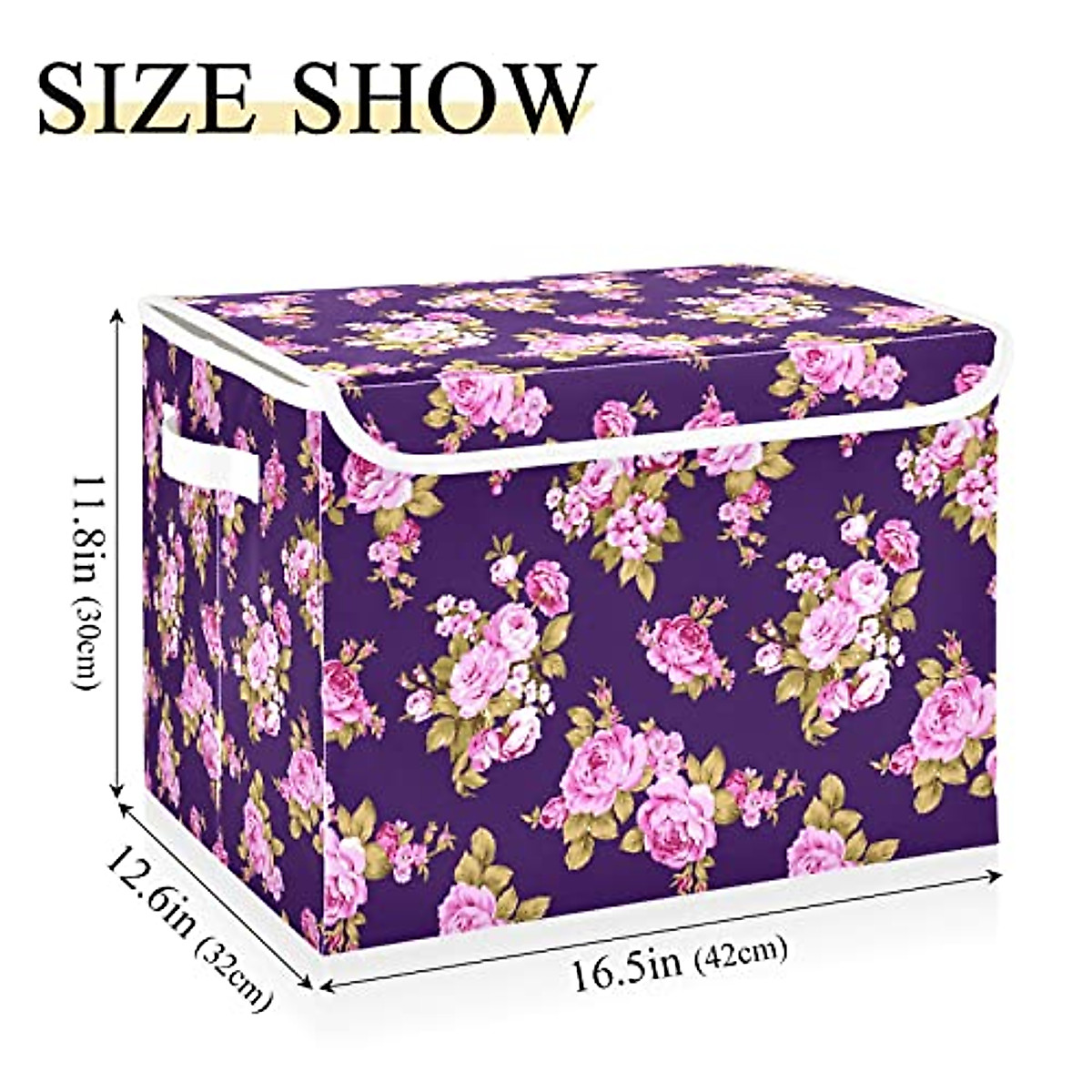 Kigai Storage Basket Pink Floral Storage Boxes with Lids and Handle, Large Storage Cube Bin Collapsible for Shelves Closet Bedroom Living Room, 16.5x12.6x11.8 In
