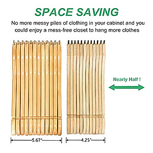 Amber Home Natural Stylish Thin Solid Wooden Suit Hangers 24 Pack, Non-Lacquer Slim Wood Coat Jacket Hanger with Pants Bar, Extra Space Saving Clothes Hanger for Dress, Pant, Shirt (Natural, 24)