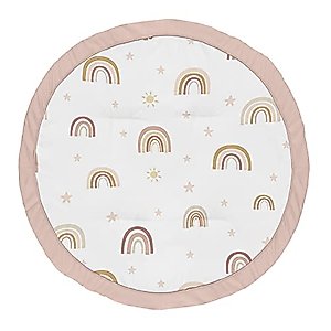 Sweet Jojo Designs Boho Rainbow Girl Baby Playmat Tummy Time Infant Play Mat - Blush Pink Dusty Rose Gold Yellow Mauve Taupe Beige Tan Bohemian Stars Sun Celestial Vintage Sky