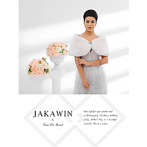 JAKAWIN Women’s Faux Rabbit Fur Wraps and Shawls Bride Wedding Fur Stole Bridal Fur Shrug for Women (S-M,White)