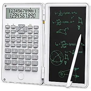 LMAIVE Calculators, Scientific Calculator, 12-Digit Calculator with Writing Tablet, Foldable Financial Calculator, LCD Dual Display Desk Calculator Pocket Calculator for School Office (White)
