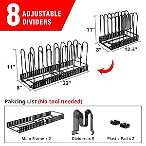 GeekDigg Pot Organizer Rack for Cabinet, Adjustable and Expandable 8+ Pans Pots Lid Organizer Rack Holder, Cabinet Pantry Countertop Bakeware Organizer
