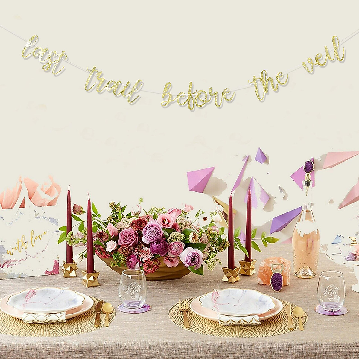 Last Trail Before The Veil Banners - Hiking Bachelorette Party Decorations, Hiking Nautical Themed Bachelorette Hanging Ornaments, Mountain Revel Garland, Adventure Party Decor Supplies, Cabin Bachelorette Party Decorations