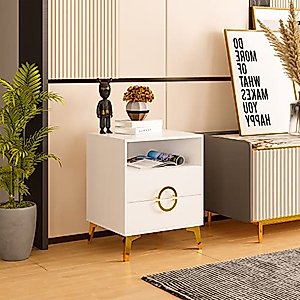 Gurexl Nightstand with 2 Drawers for Bedroom Furniture, Modern End Side Table Side Bed Table with Sliding Drawer & Open Storage